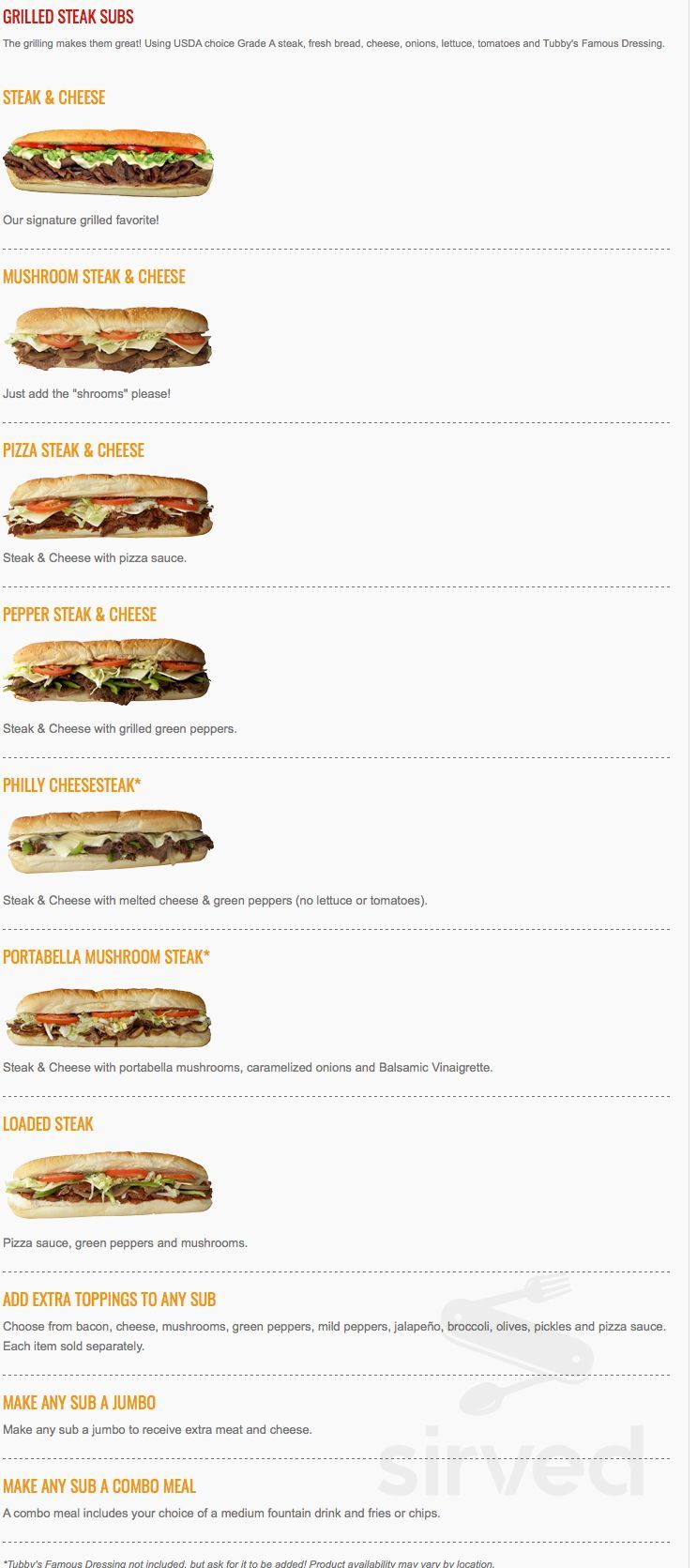 Menu - Oak Park MI's Tubby's Sub Shop | Sirved