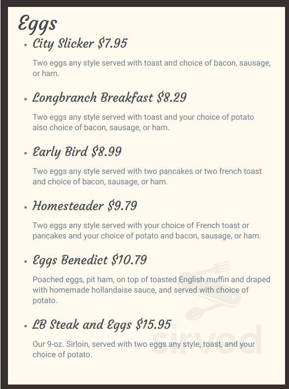 Longbranch Saloon & Eatery menu in Farmington, Minnesota, USA