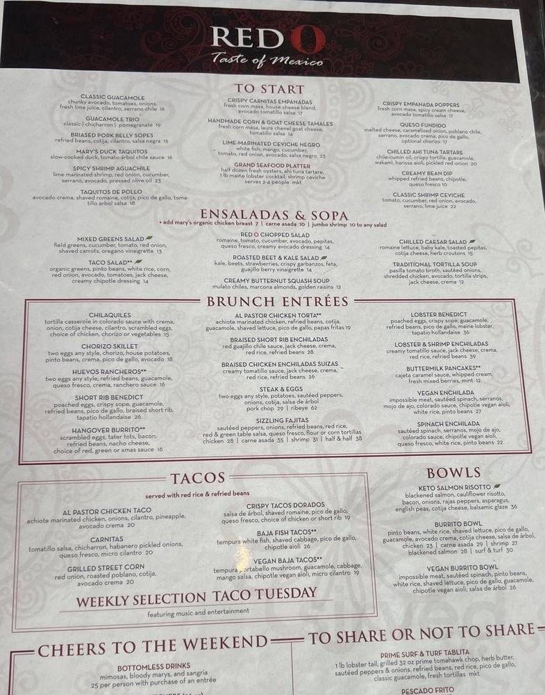 RED O RESTAURANT NEWPORT BEACH menu in Newport Beach, California, USA