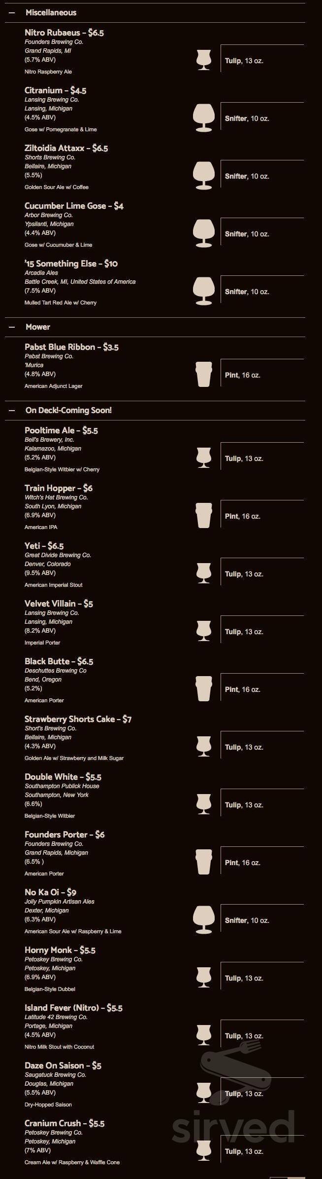 HopCat menu in Grand Rapids, Michigan, USA