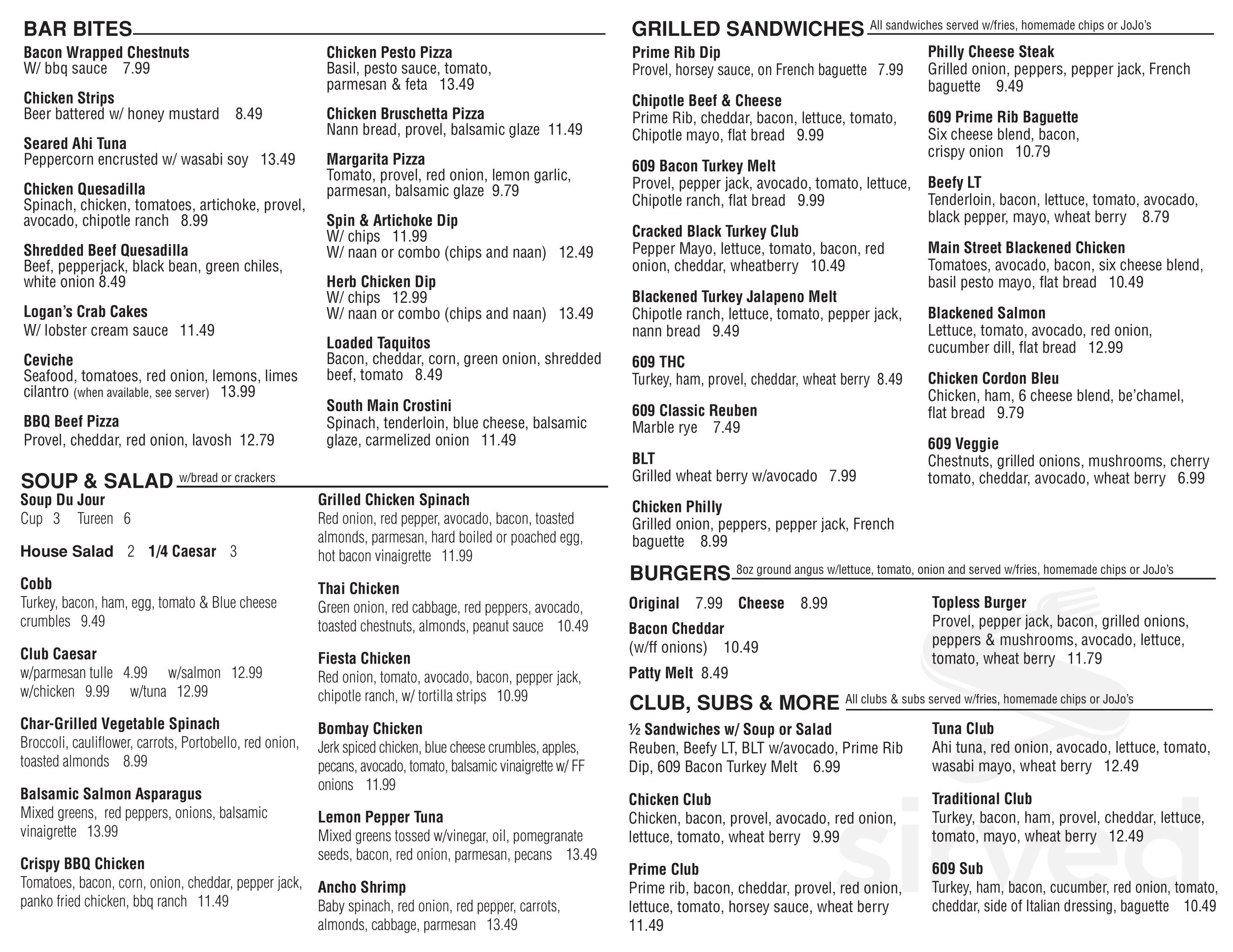 Club 609 Restaurant Bar Menus In Joplin Missouri United States