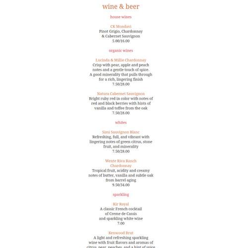 Bistro 107 menu in Mt Shasta, California, USA