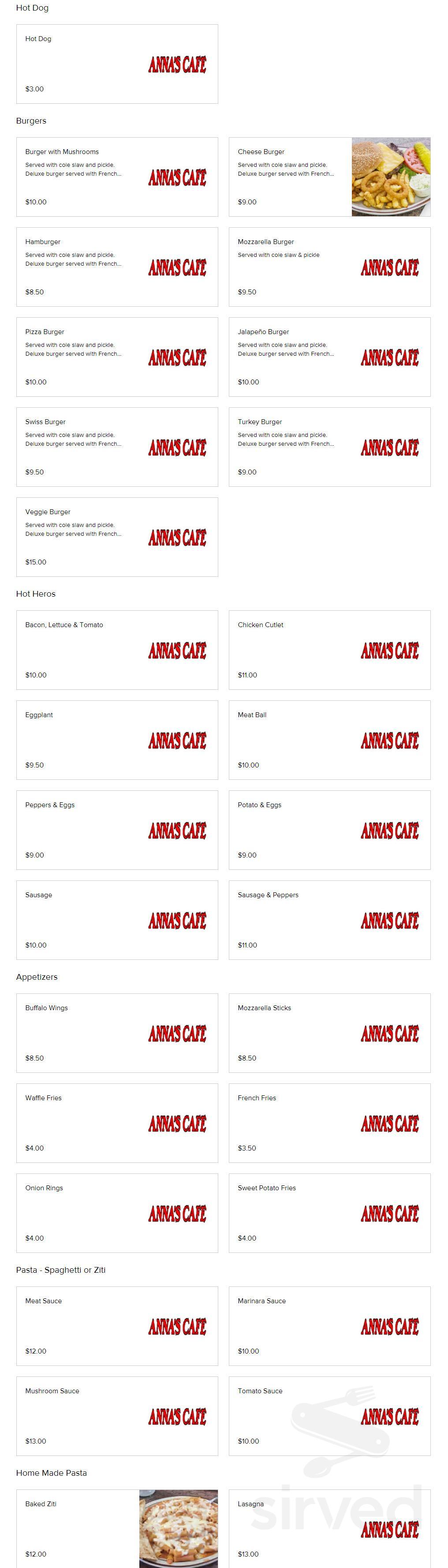 Menu for Anna's Cafe in Brooklyn, New York, United States