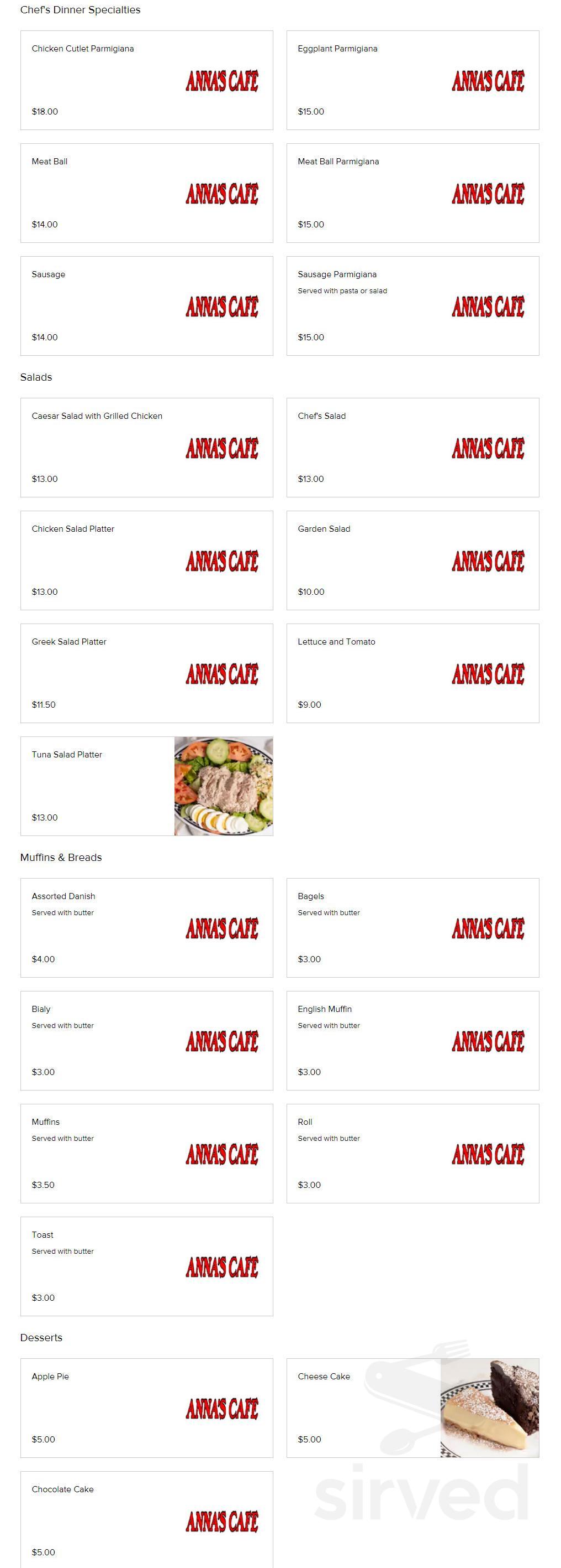 Menu for Anna's Cafe in Brooklyn, New York, United States