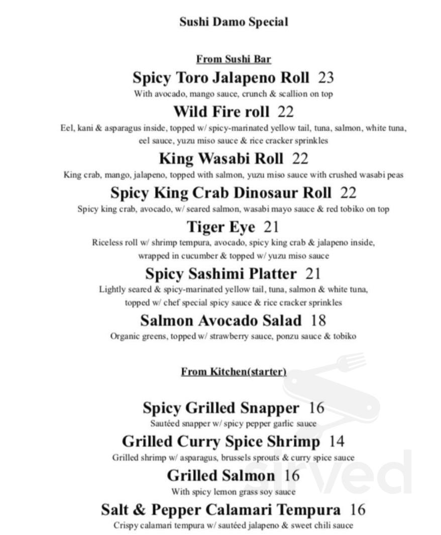 Menu - New York NY's Sushi Damo | Sirved