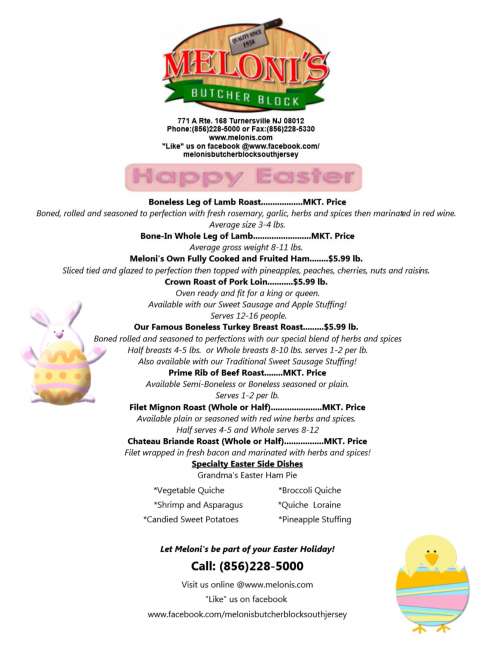 Meloni's Butcher Block menu in Blackwood, New Jersey, USA