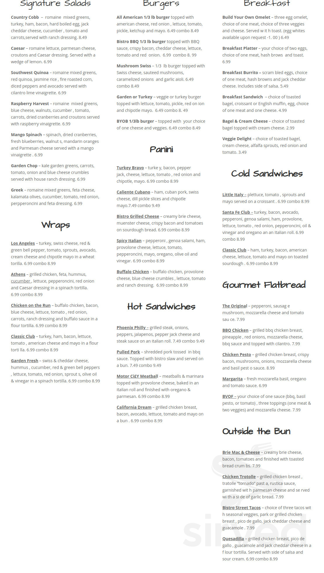 Menu - Phoenix AZ's City Bistro BMO | Sirved