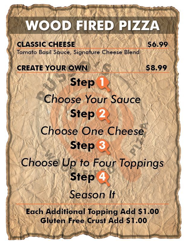 Russo's Wood Fired Pizza menu in Zanesville, Ohio, USA