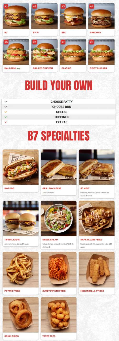 Burger 7 menu in Falls Church, Virginia, USA