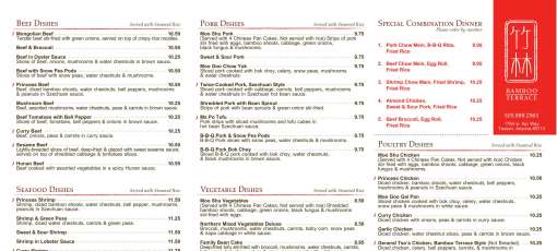 Menu for The Bamboo Terrace in Tucson, AZ | Sirved