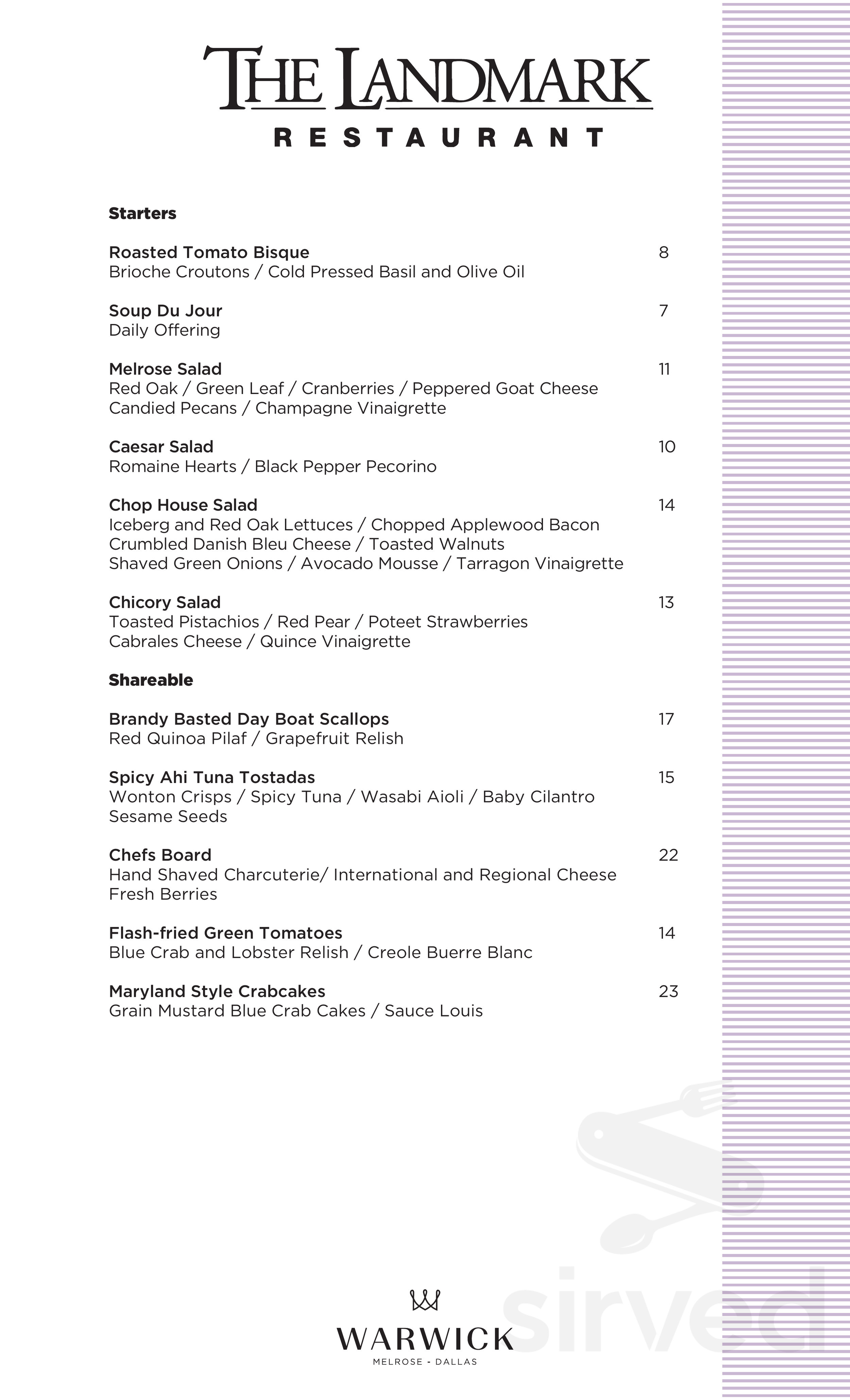 Menu - Dallas TX's The Landmark Restaurant | Sirved