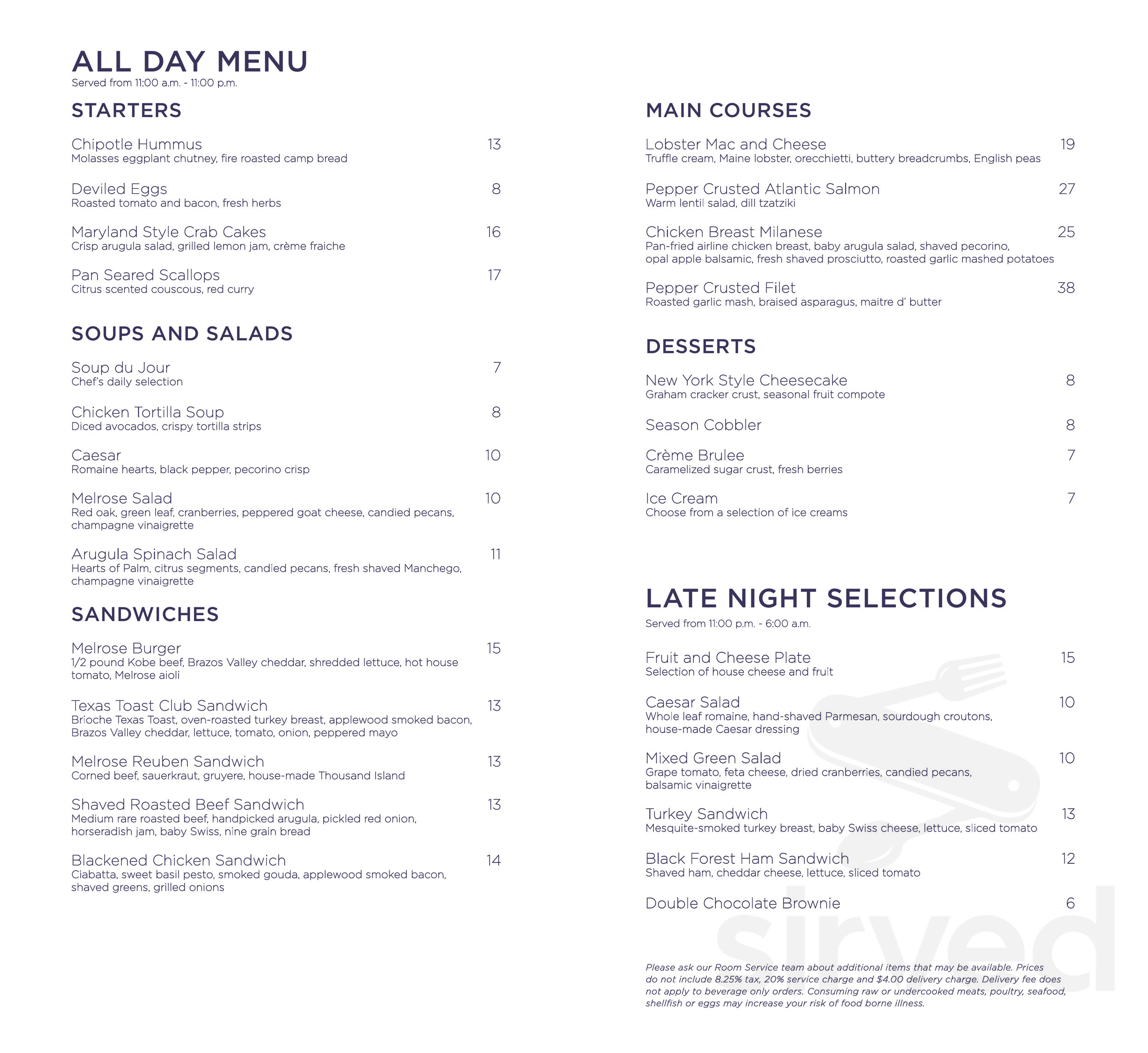 Menu - Dallas TX's The Landmark Restaurant | Sirved