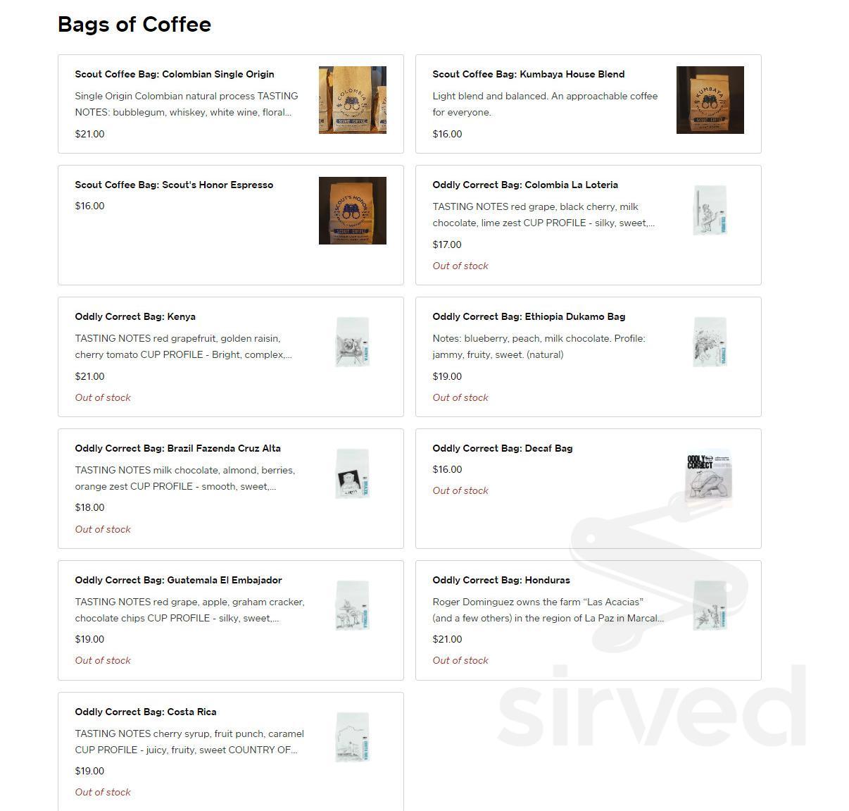 Scout Coffee menu in Blue Springs, Missouri, USA