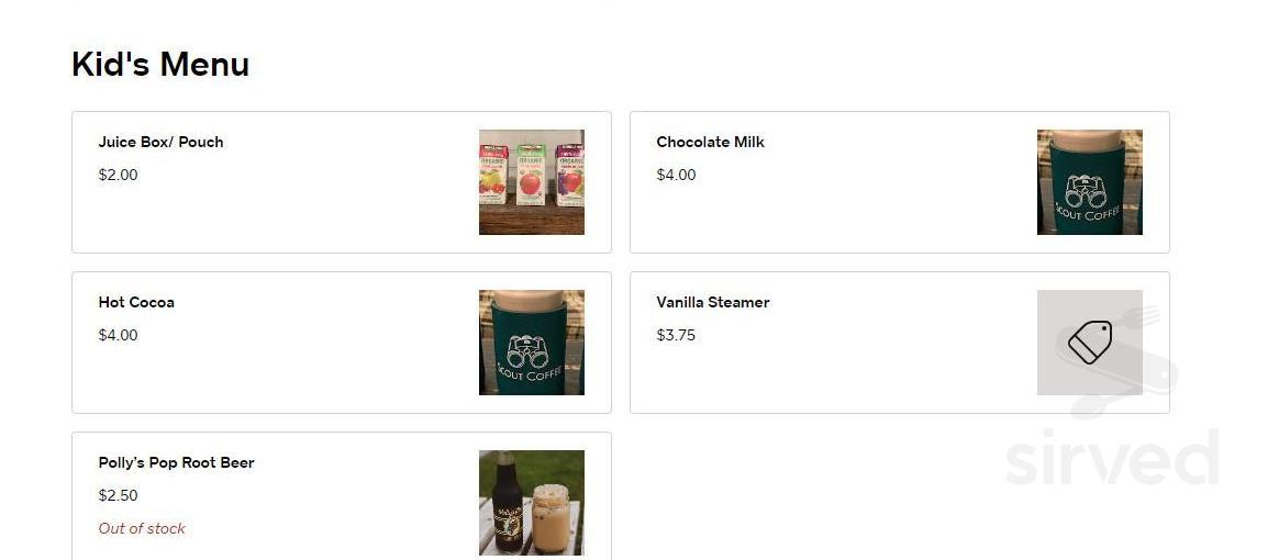 Scout Coffee menu in Blue Springs, Missouri, USA