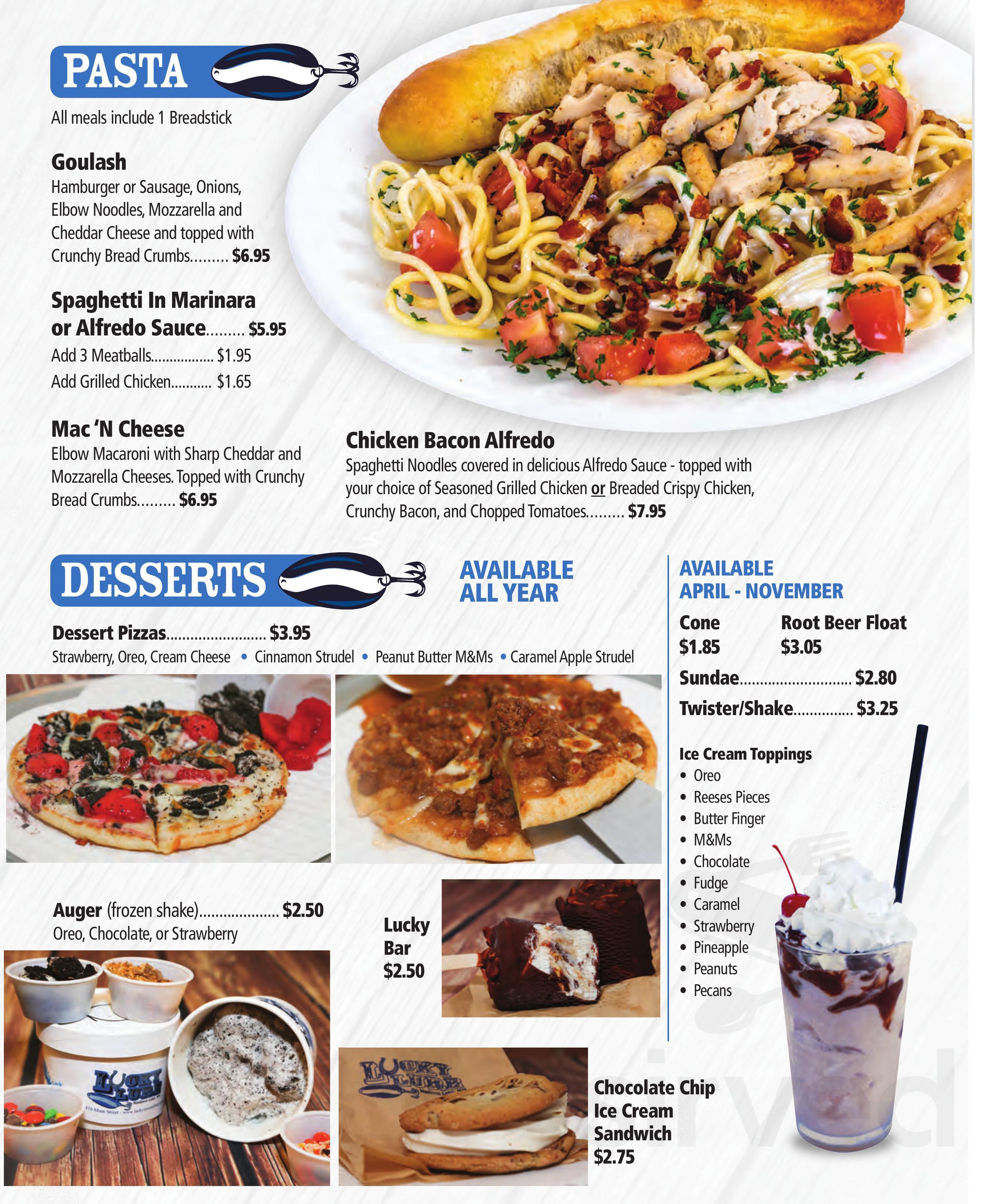 The Lucky Lure menu in Madison Lake, Minnesota, USA