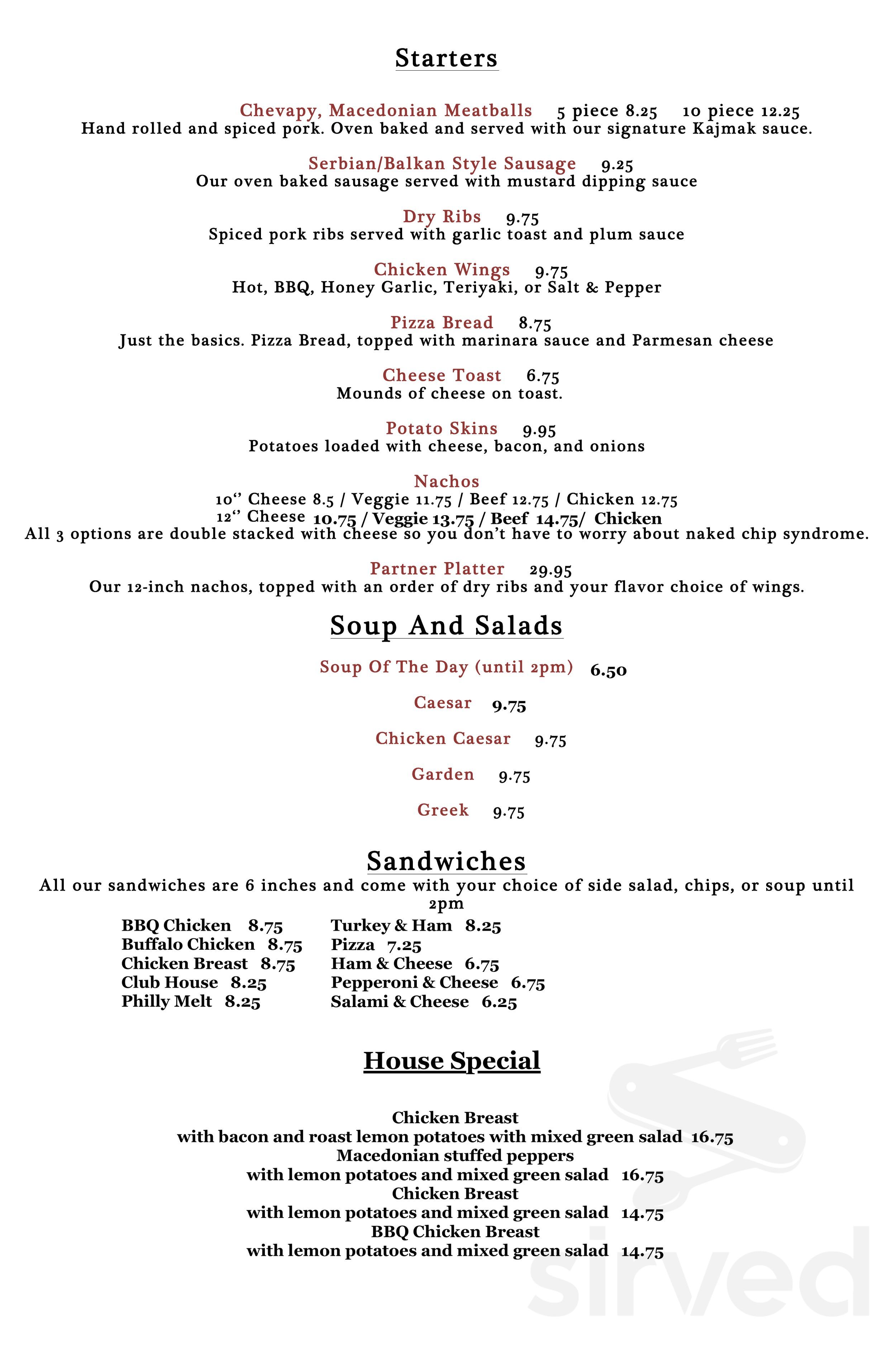 B Street Bar Menu In Edmonton Alberta Canada
