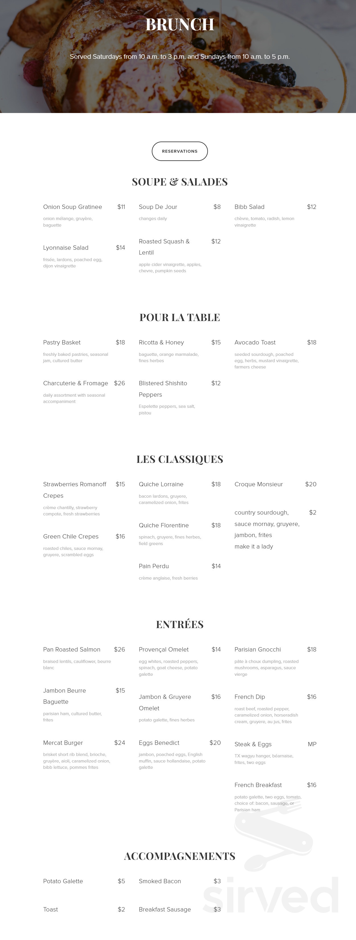 Menu for Mercat Bistro in Dallas, TX | Sirved