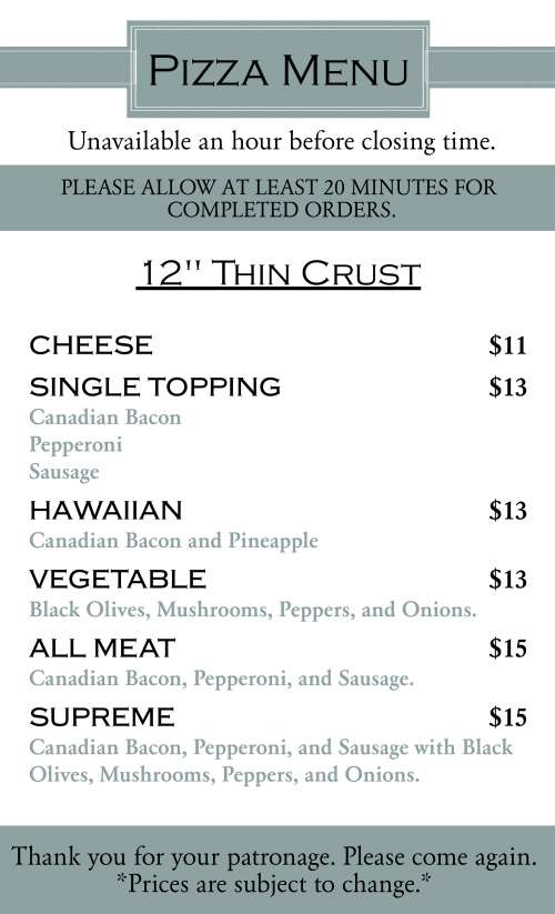 Cattail Cafe menu in Warroad, Minnesota, USA