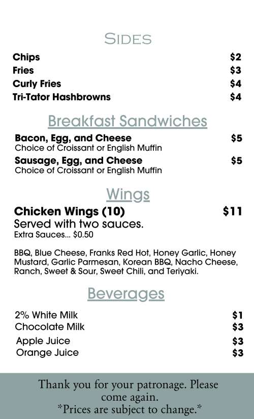 Cattail Cafe menu in Warroad, Minnesota, USA