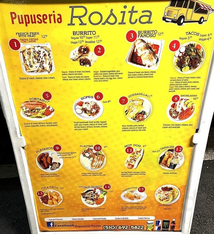 Pupusería Rosita menu in Oakland, California, USA