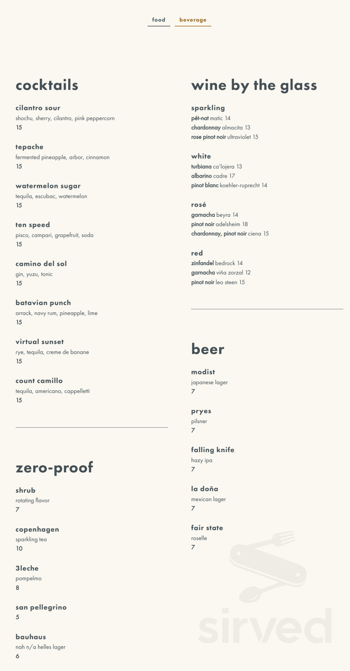 Sooki & Mimi menu in Minneapolis, Minnesota, USA