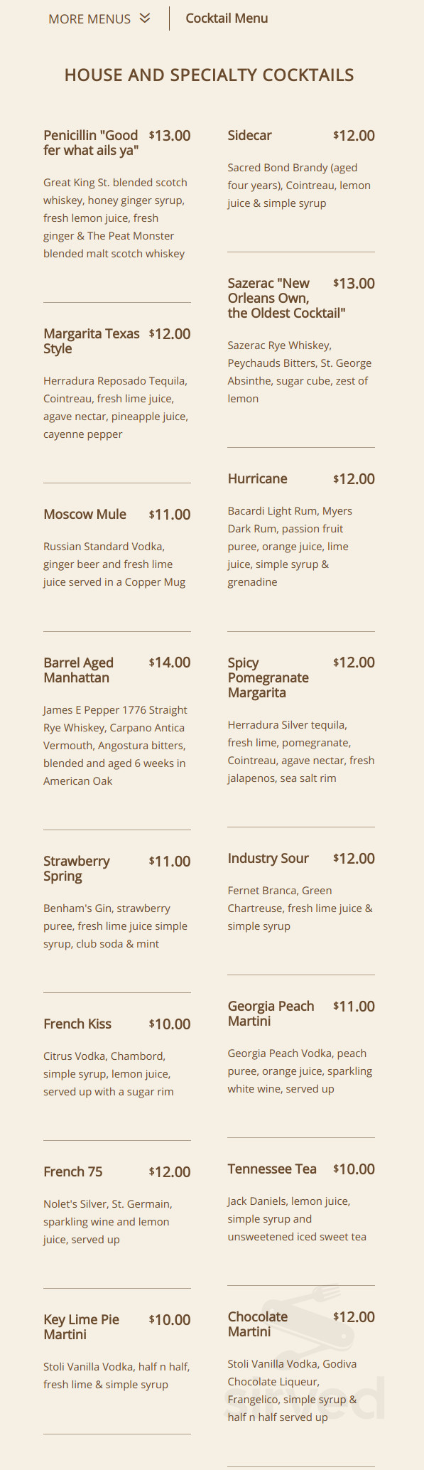 Sweet T's Restaurant + Bar menu in Windsor, California, USA