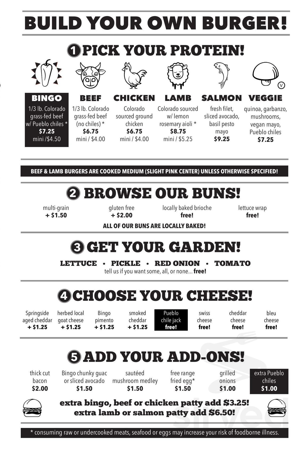 Bingo Burger - Pueblo menu in Pueblo, Colorado, USA