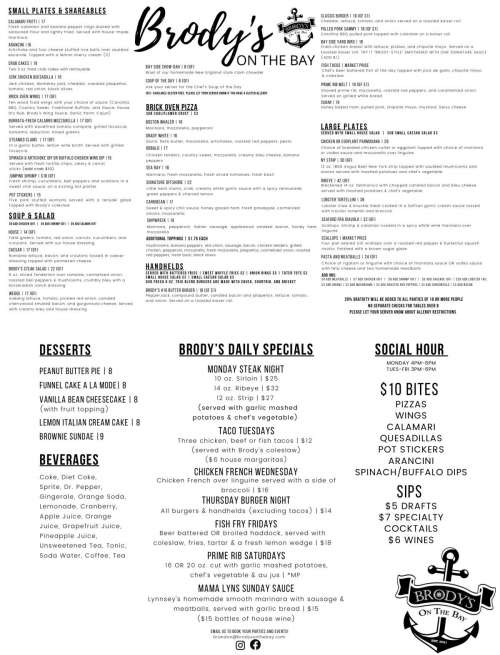 Brody's on the Bay menu in Webster, New York, USA