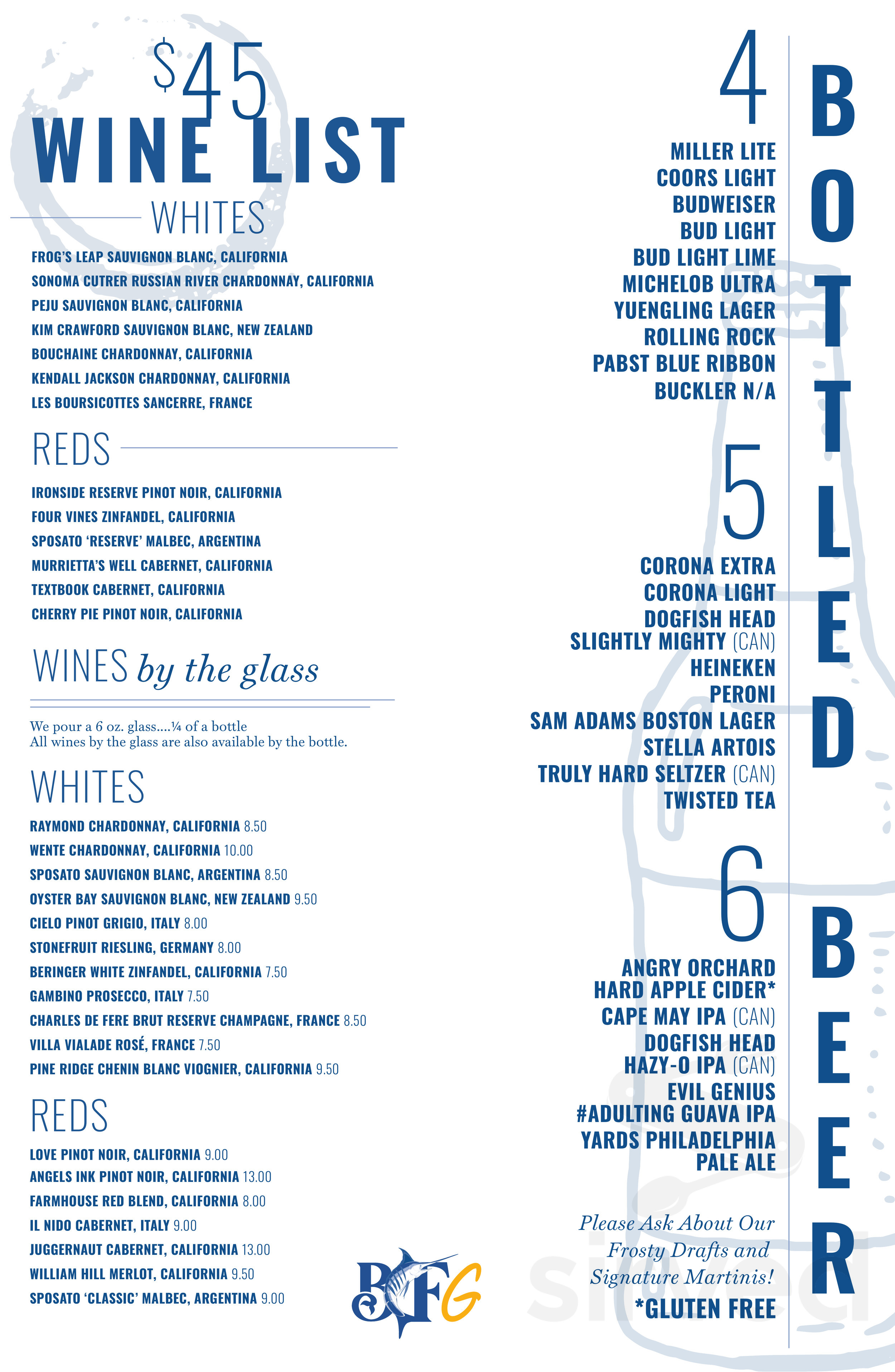 Big Fish Grill on the Riverfront menu in Wilmington, Delaware, USA