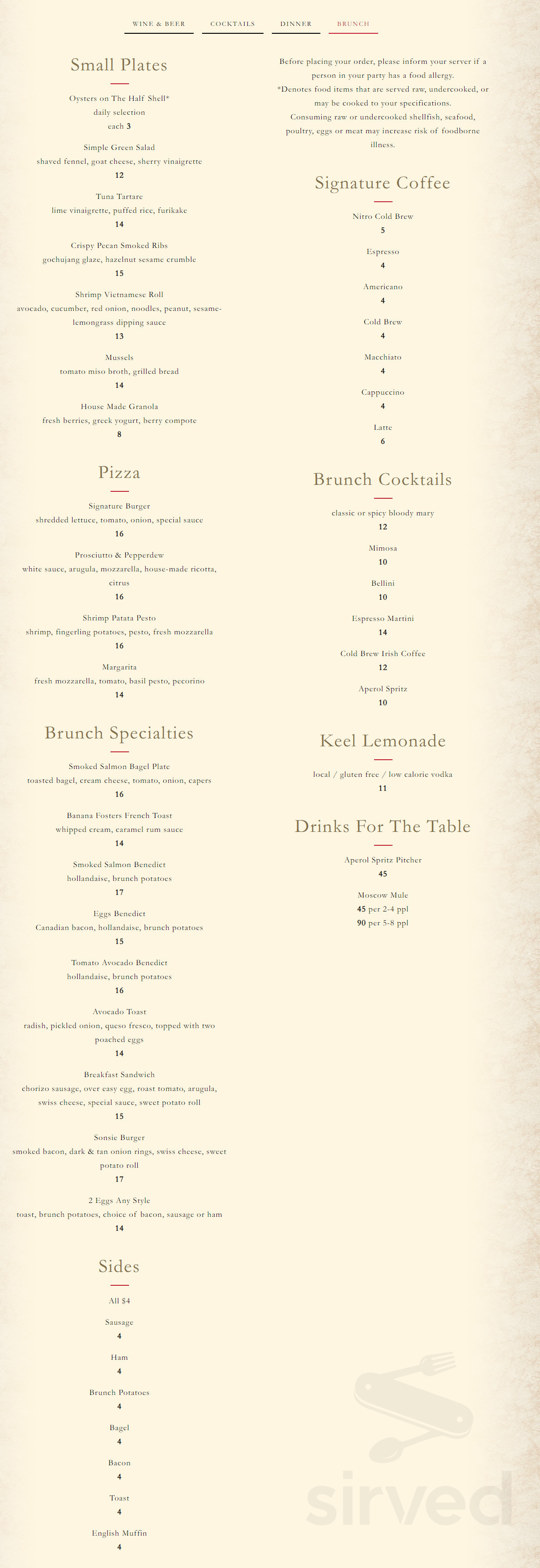 Sonsie menus in Boston, Massachusetts, United States