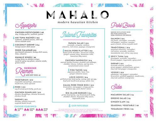 Mahalo menu in Chicago, Illinois, USA