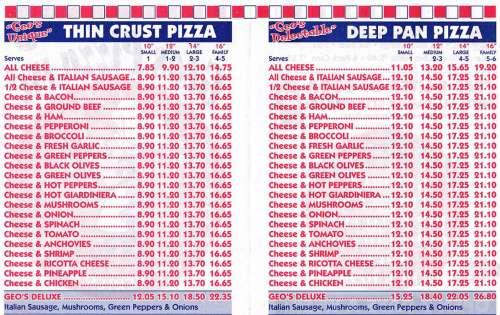 Geo's Pizza Inc menu in Chicago, Illinois, USA