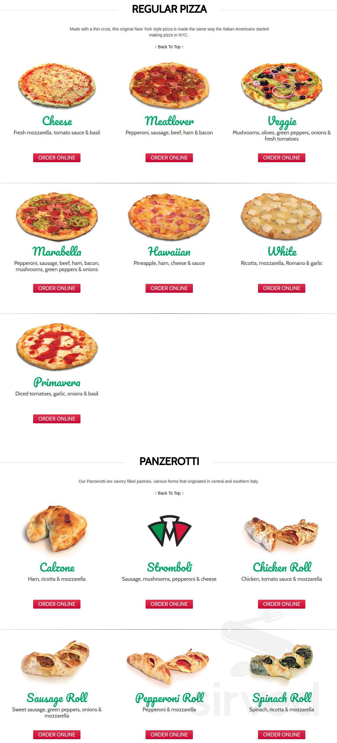 Marabella Pizza & Grill menu in Washington, North Carolina, USA