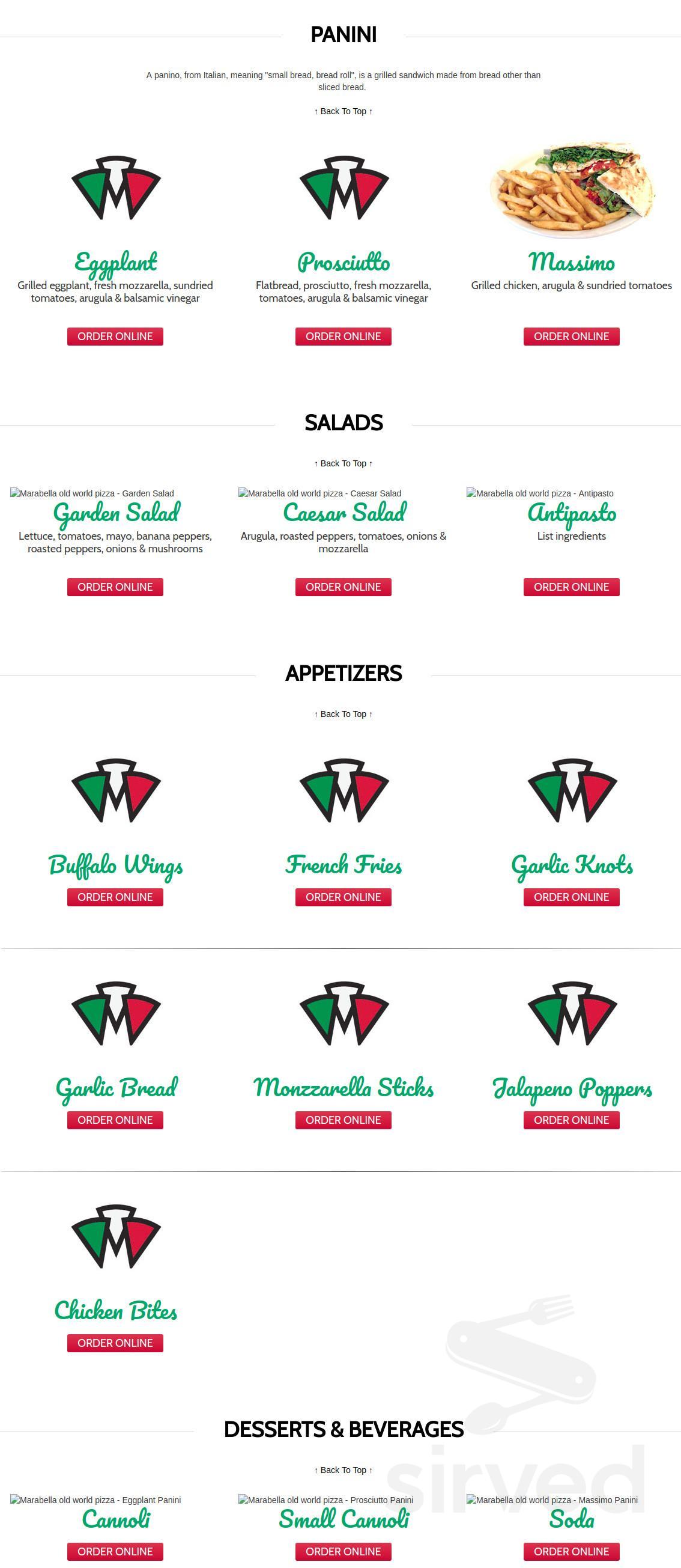 Marabella Pizza & Grill menu in Washington, North Carolina, USA
