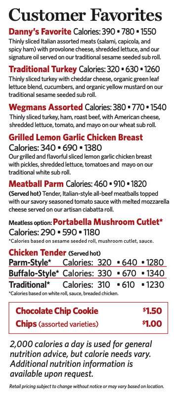 Wegmans Catering menu in Geneseo, New York, USA