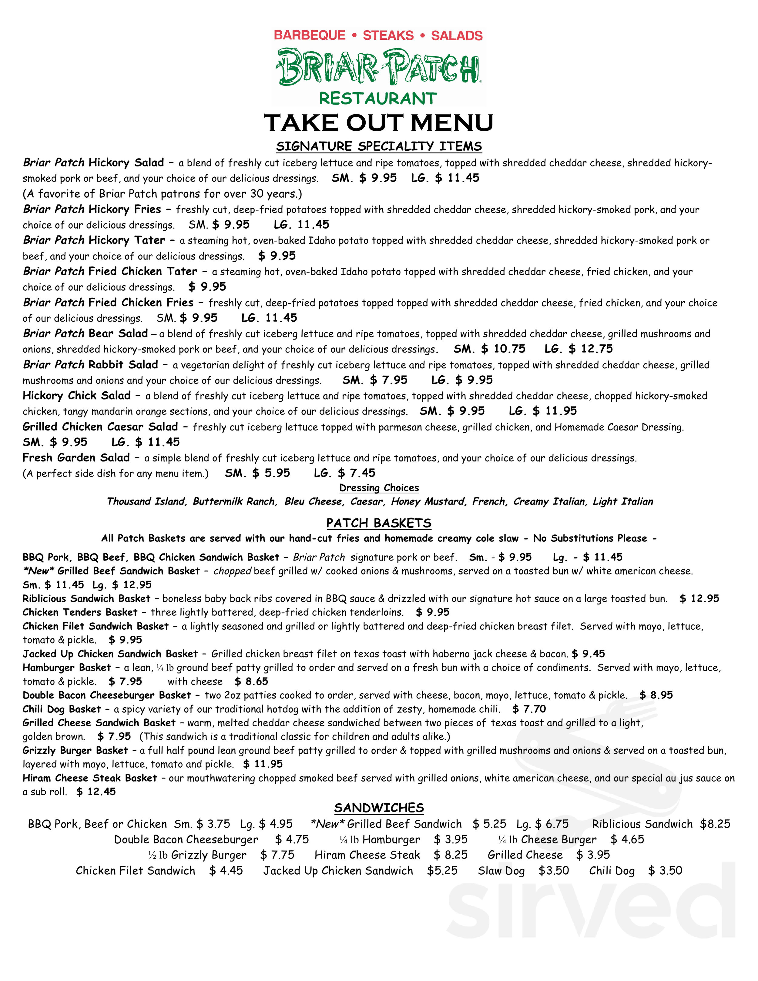 Briar Patch Bar B Que menus in Hiram, Georgia, United States
