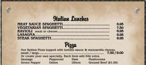 Menu for Byblos in Toledo, OH | Sirved