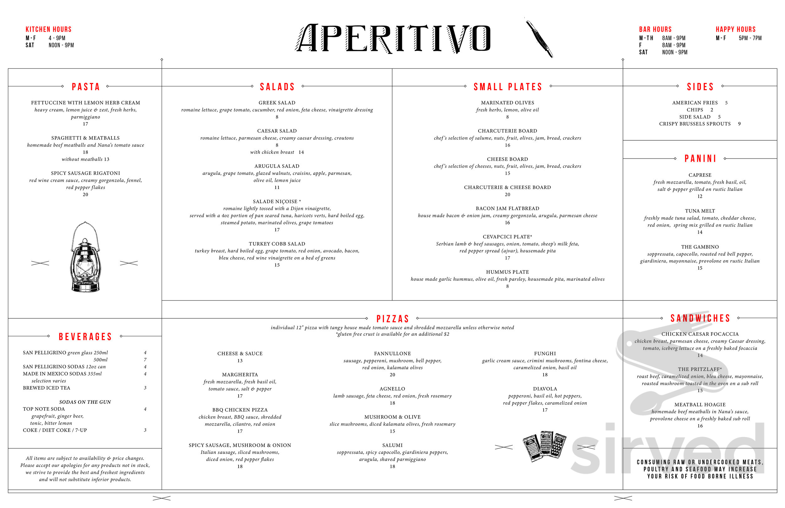 Aperitivo menu in Milwaukee, Wisconsin, USA