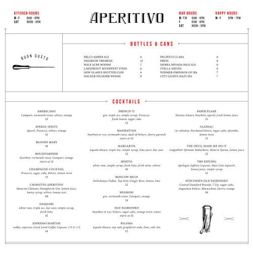 Aperitivo menu in Milwaukee, Wisconsin, USA