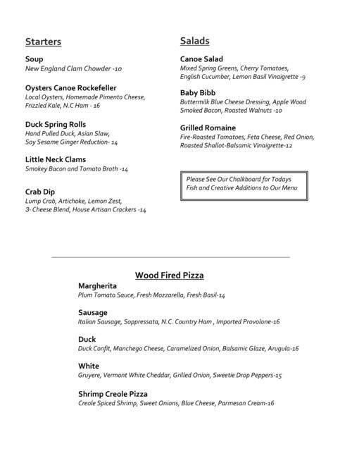 The Paper Canoe menu in Duck, North Carolina, USA