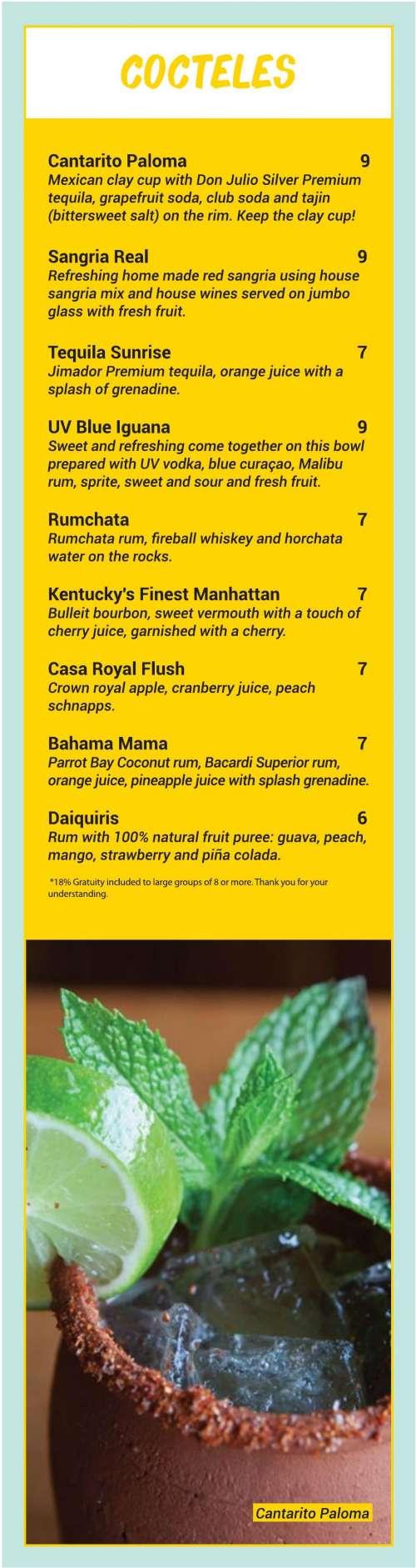 Casa Real Cantina & Grill menu in Springfield, Illinois, USA