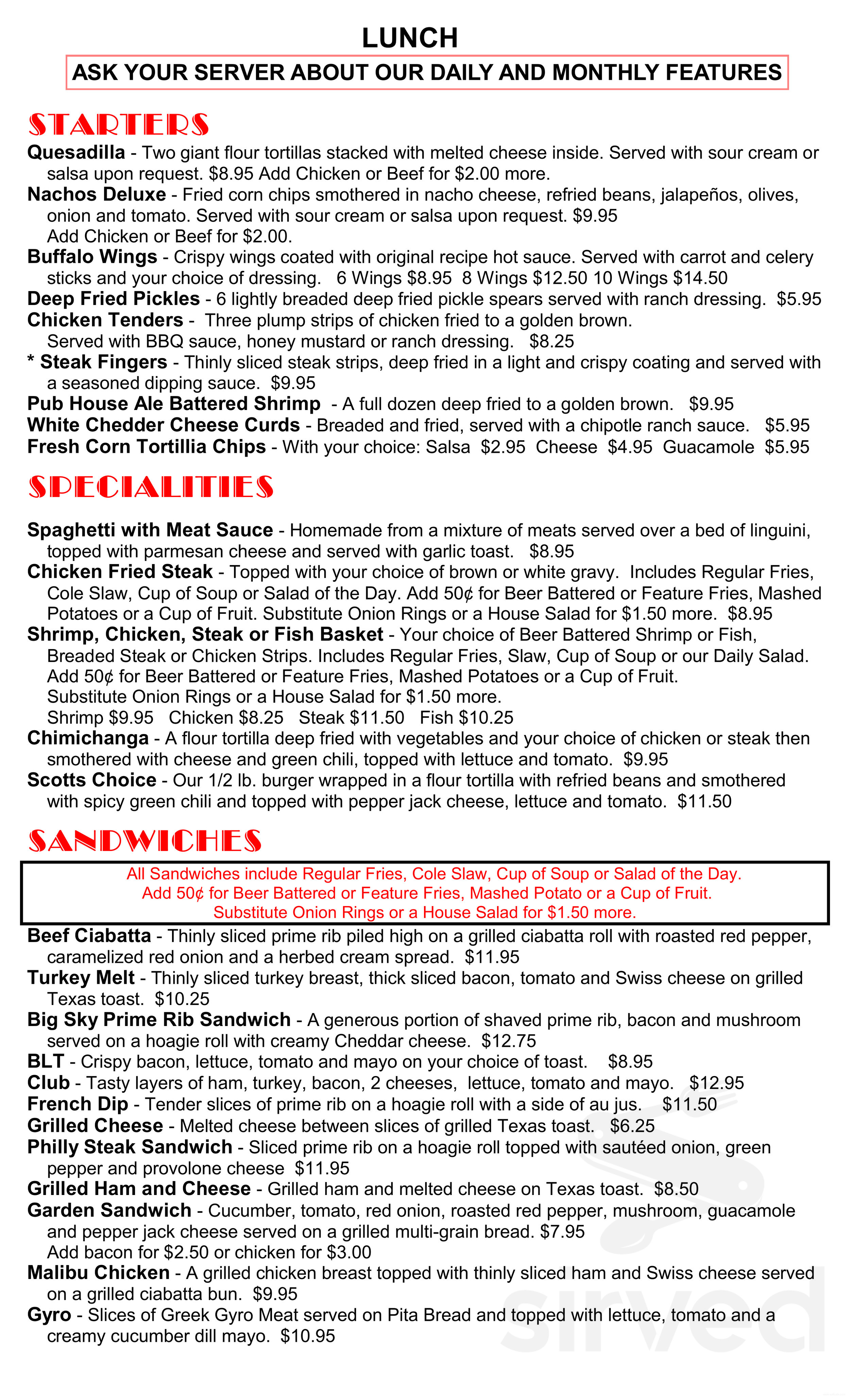 Yellowstone River Inn menu in Glendive, Montana, USA