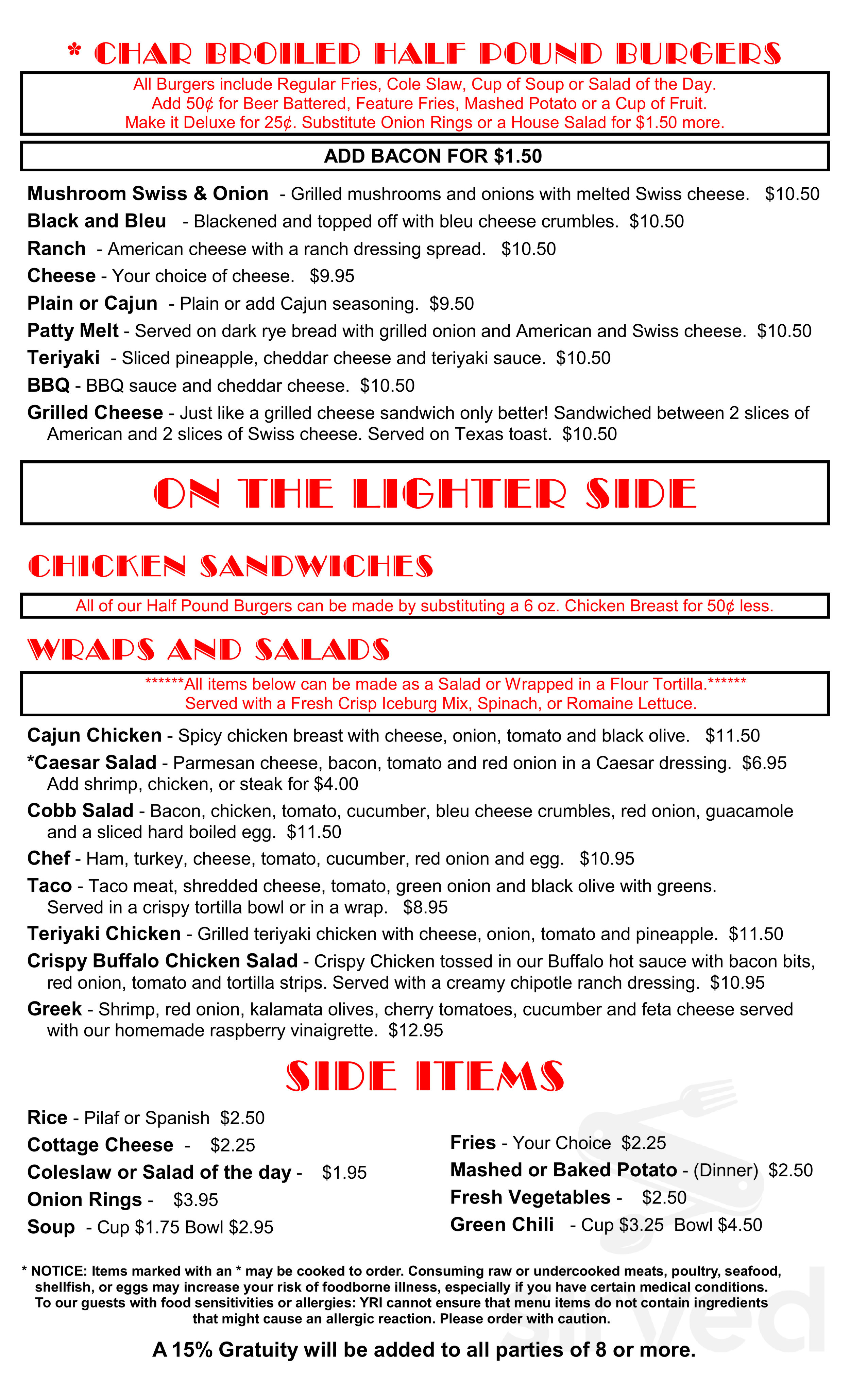 Yellowstone River Inn menu in Glendive, Montana, USA