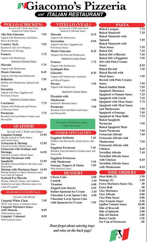 Giacomo's Pizzeria & Italian Restaurant menu in Charlotte, North ...