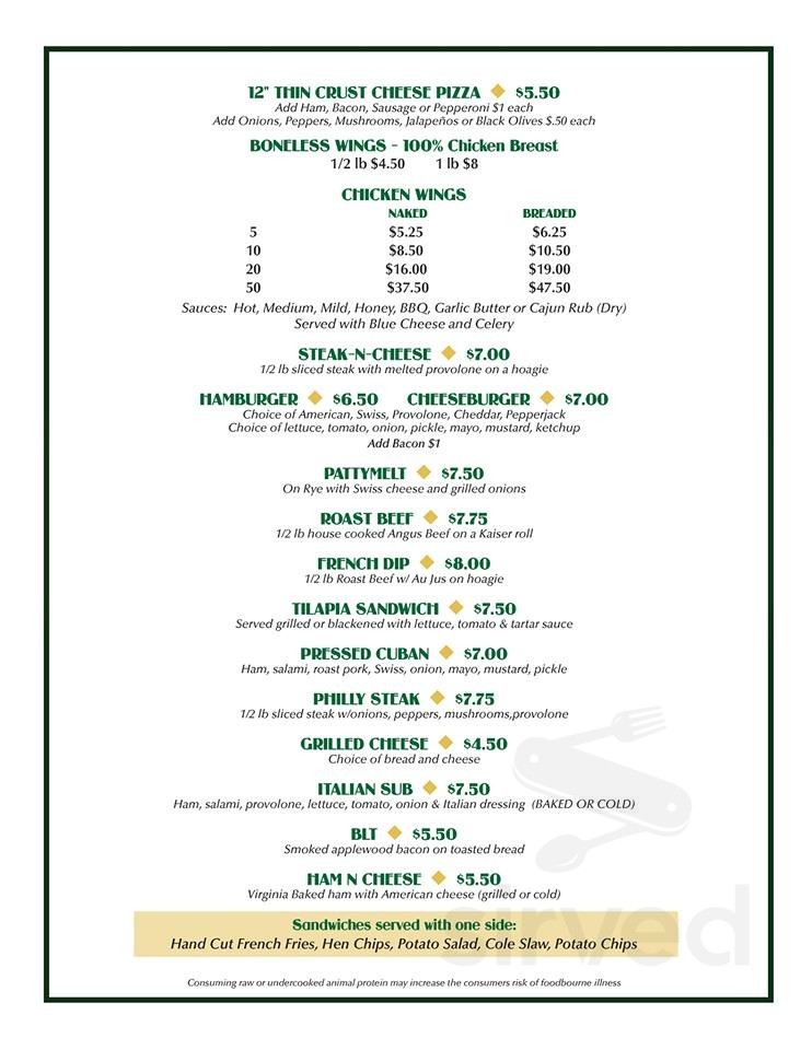 Hennessy's Bar & Grille Menu - Oldsmar, Florida | Sirved