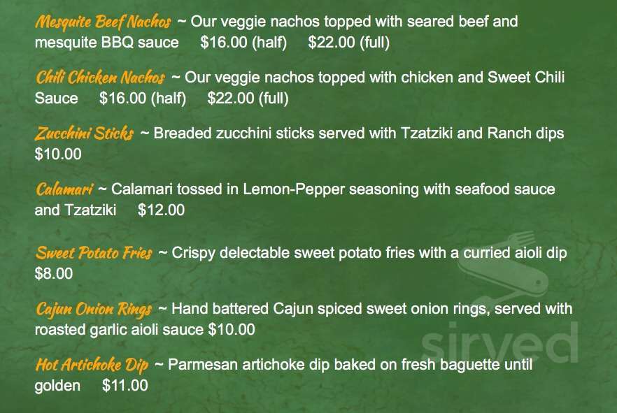 Salamanders menu in Kemptville, Ontario, Canada