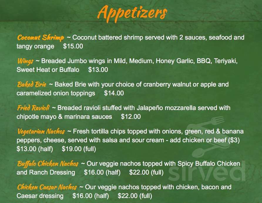 Salamanders menu in Kemptville, Ontario, Canada