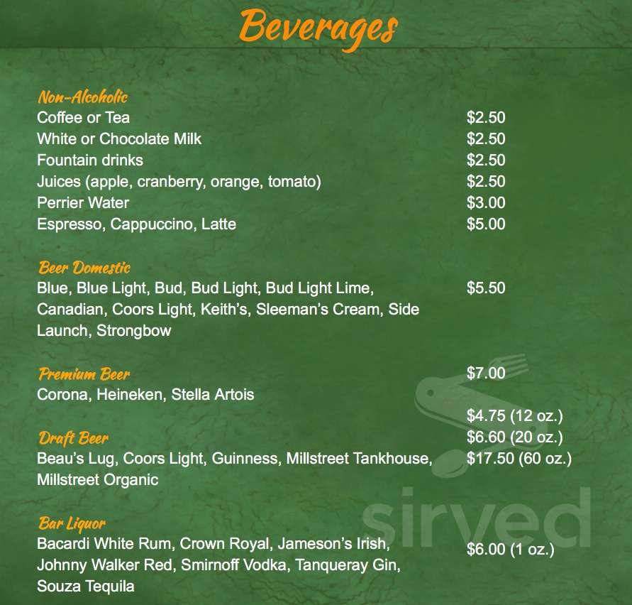 Salamanders menu in Kemptville, Ontario, Canada