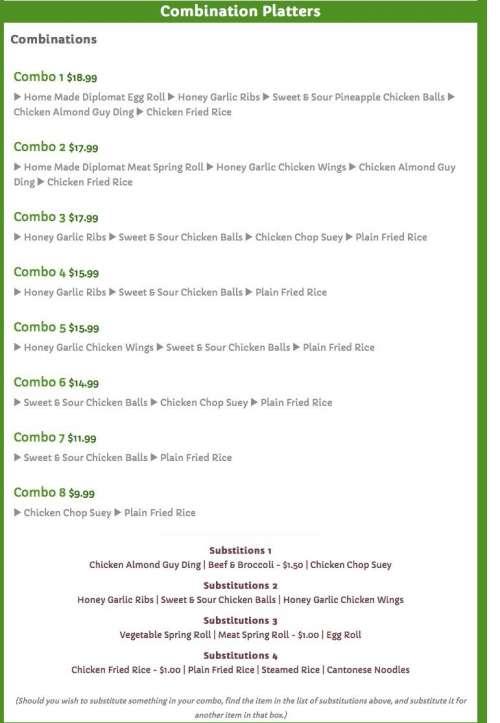 Diplomat Restaurant menu in Fredericton, New Brunswick, Canada