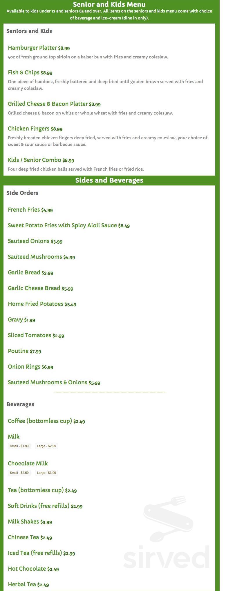 Diplomat Restaurant menu in Fredericton, New Brunswick, Canada